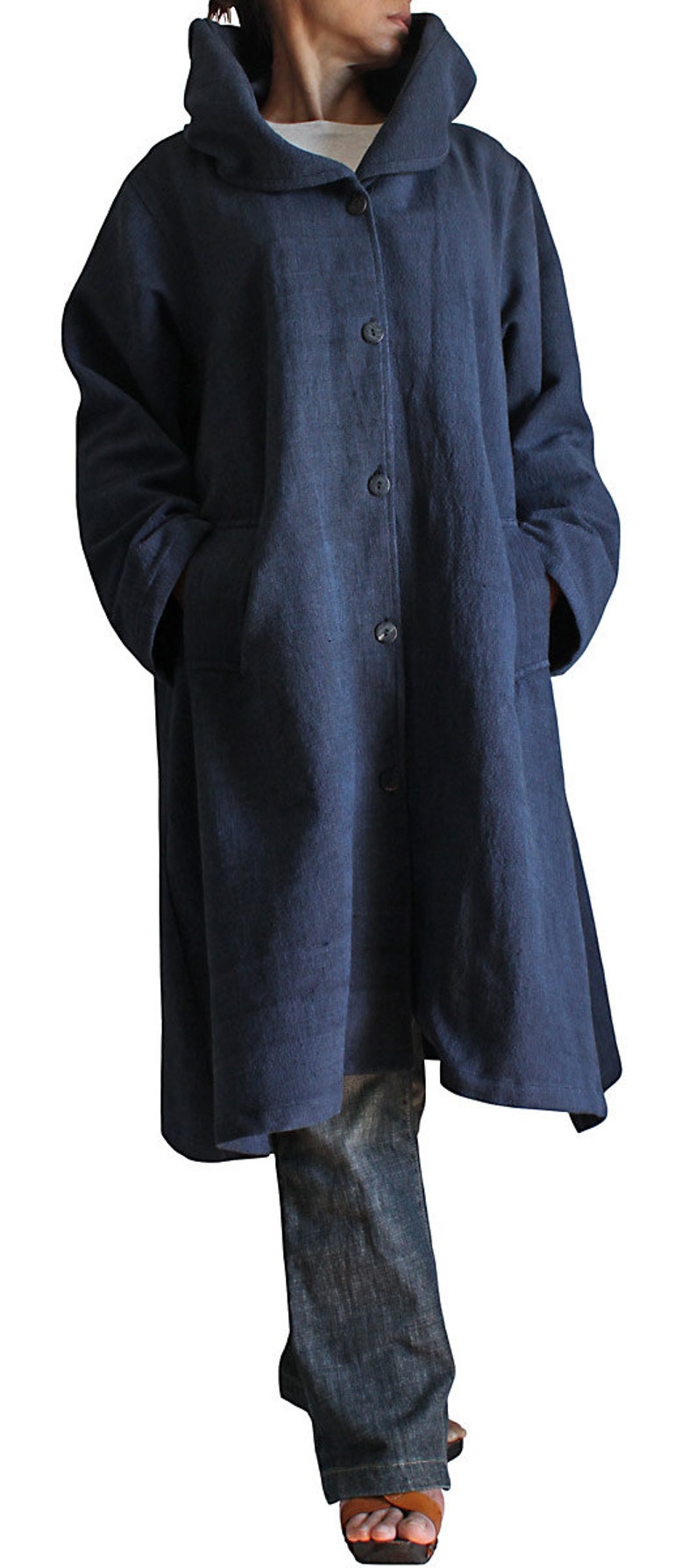 Chomthong Hand Woven Cotton Hooded Loose Coat (JFS-125-03) - Etsy