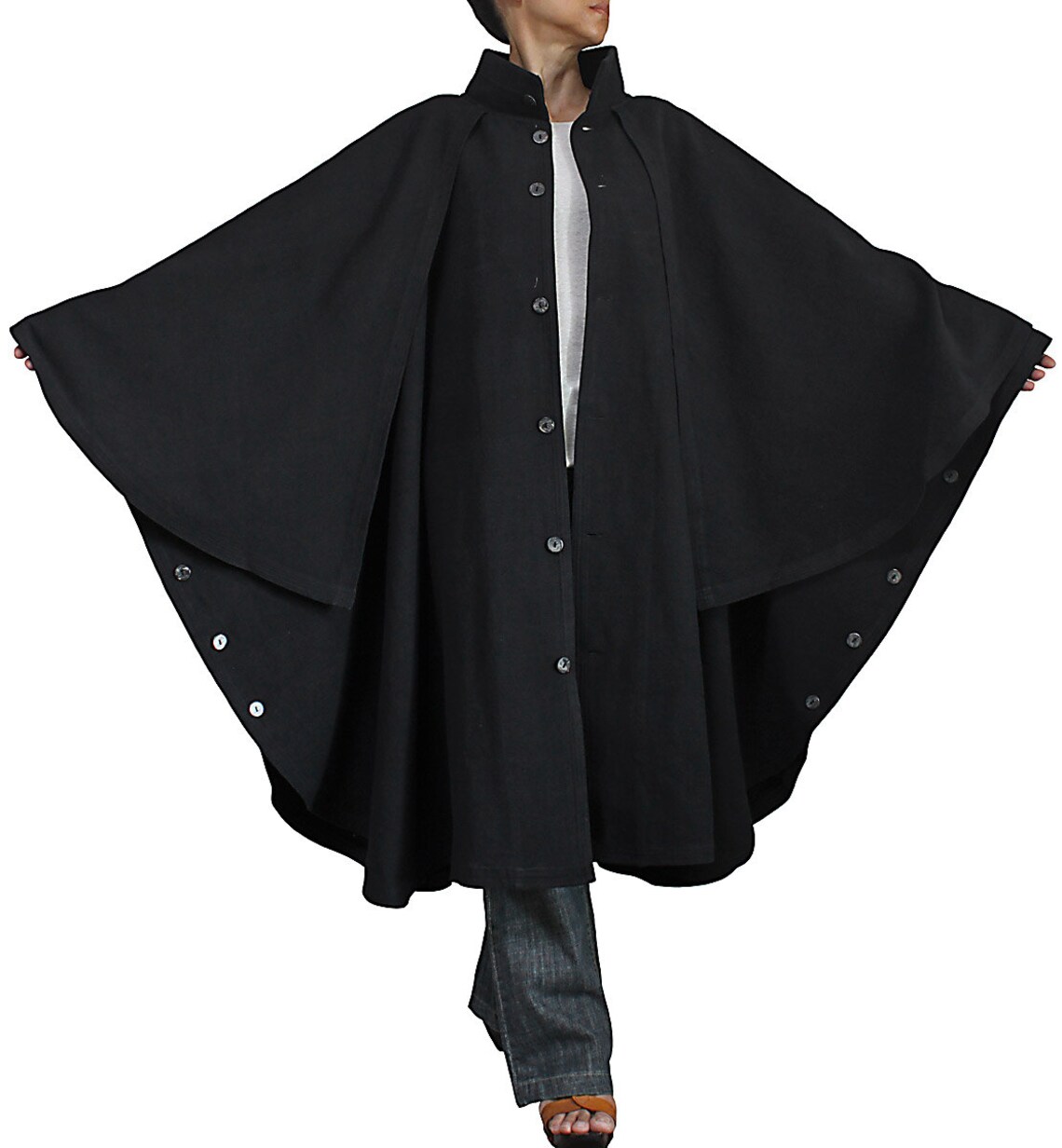 Chomthong Hand Woven Cotton Cape Cloak With Raised Collar - Etsy