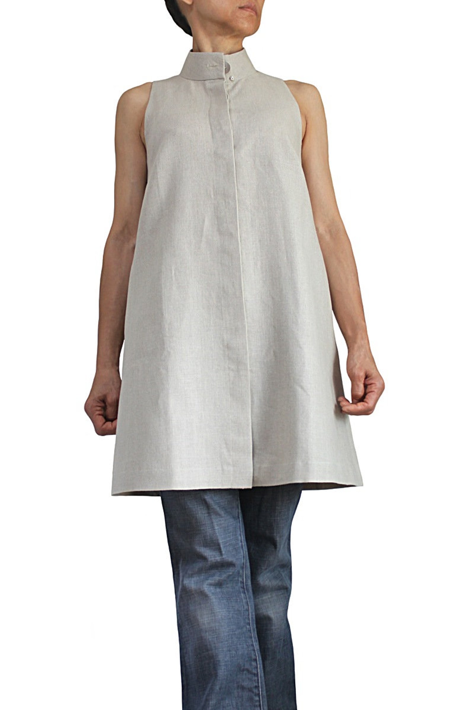 Linen Sleeveless Standing Collar Tunic BCC-001 - Etsy