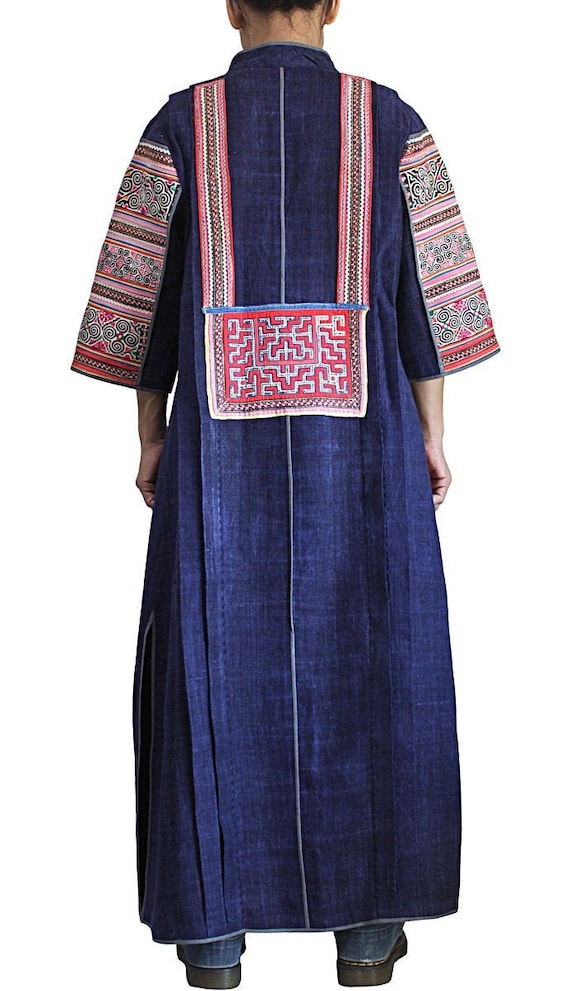 Vintage Hmong Embroidered Indigo Hemp Coat JHM-015-0203 | Etsy
