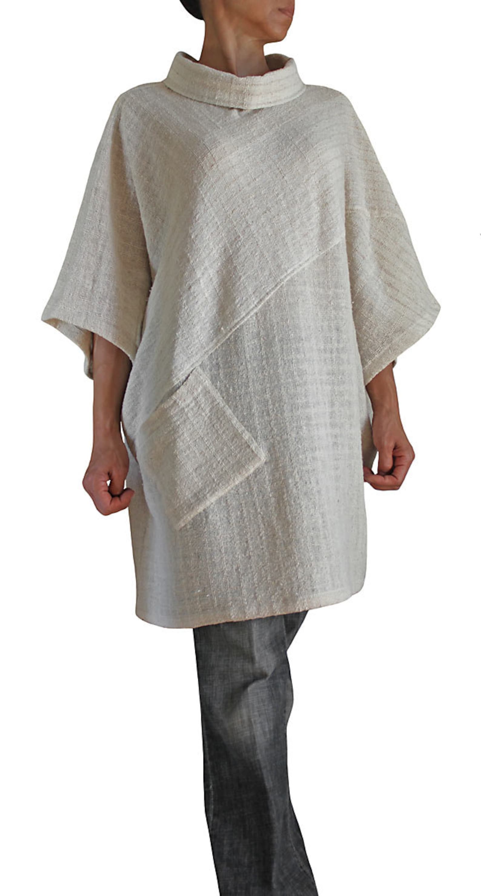Hand Woven Cotton Loose Tunic With Raised Collar BFS-068-02 - Etsy