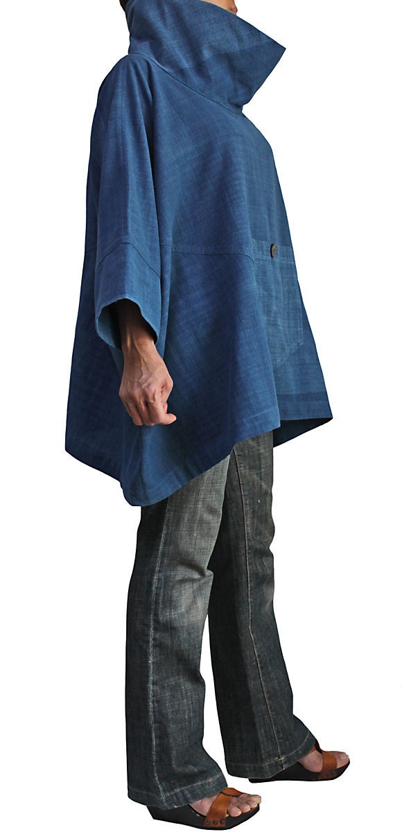 Chomthong Hand Woven Cotton Poncho Tunic With Raised Collar (BFS-122 ...