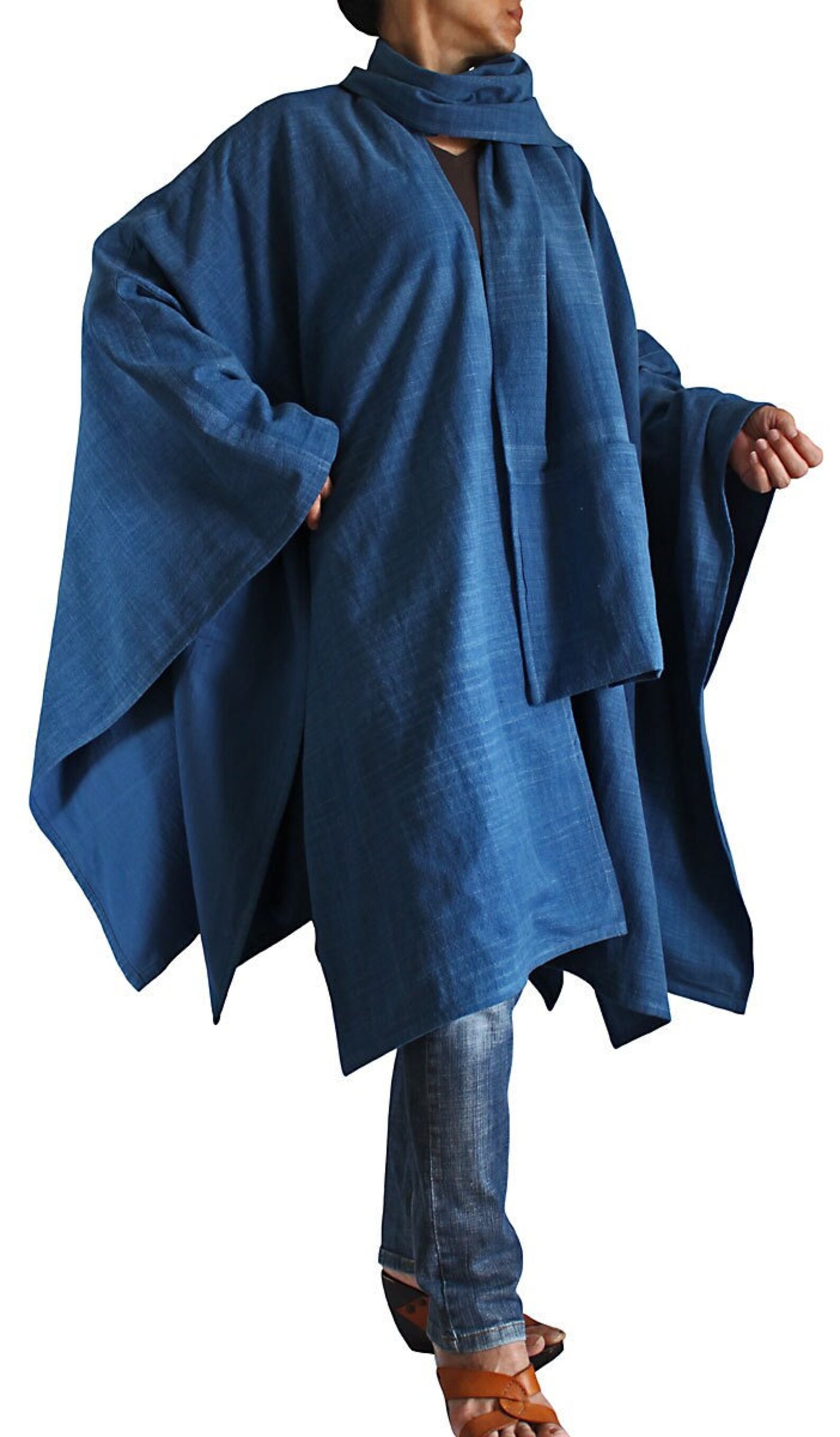 Chomthong Hand Woven Cotton Komuso Style Cloak Coat (JFS-110) - Etsy