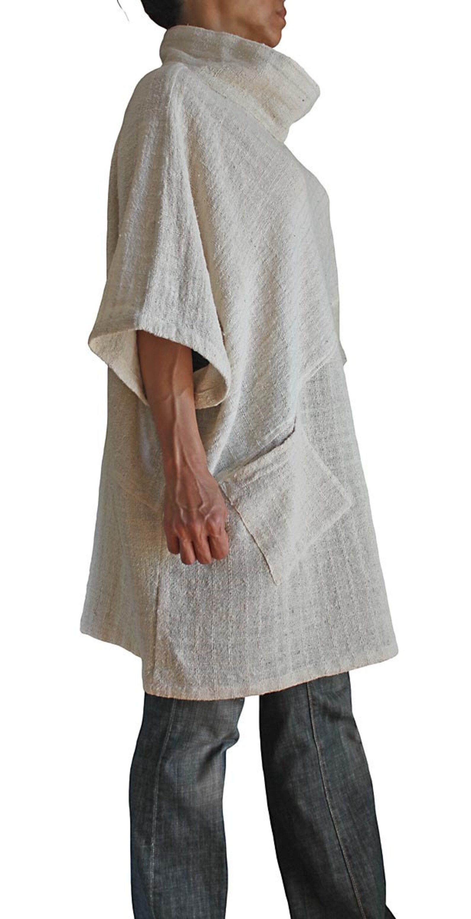 Hand Woven Cotton Loose Tunic With Raised Collar BFS-068-02 - Etsy