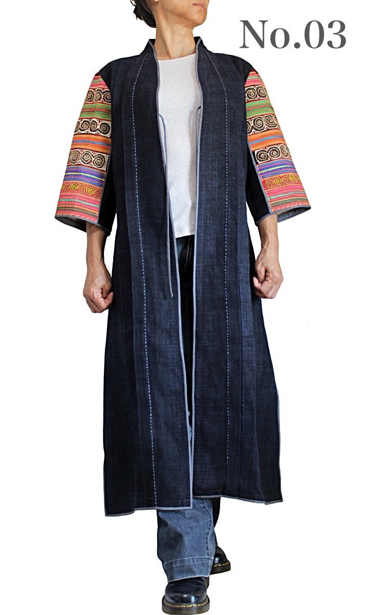 Vintage Hmong Embroidered Indigo Hemp Coat JHM-015-0203 - Etsy