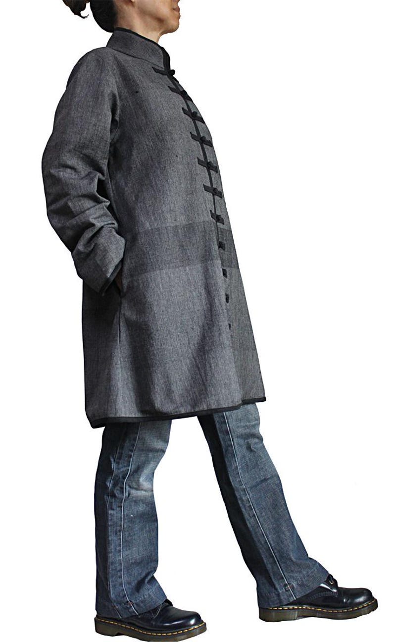 Chomthong Hand Woven Cotton Chinese Collar Long Jacket (JFS-119) No ...