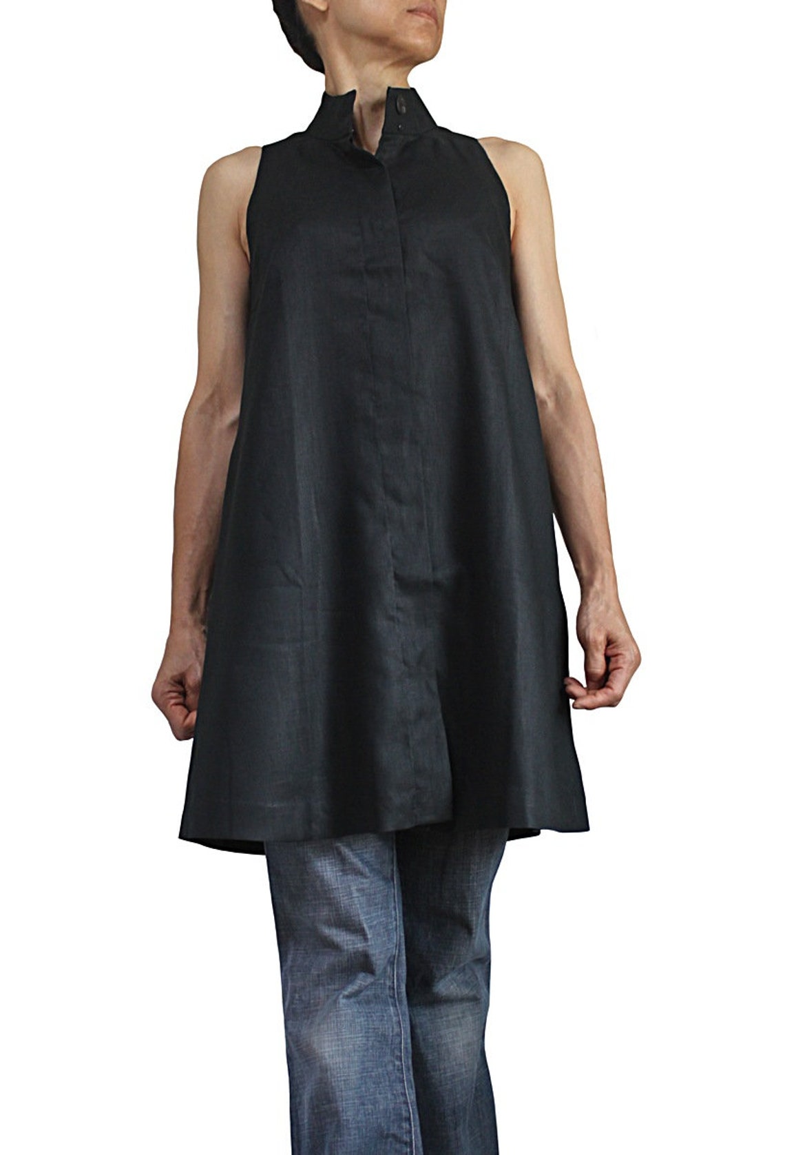 Linen Sleeveless Standing Collar Tunic BCC-001 - Etsy