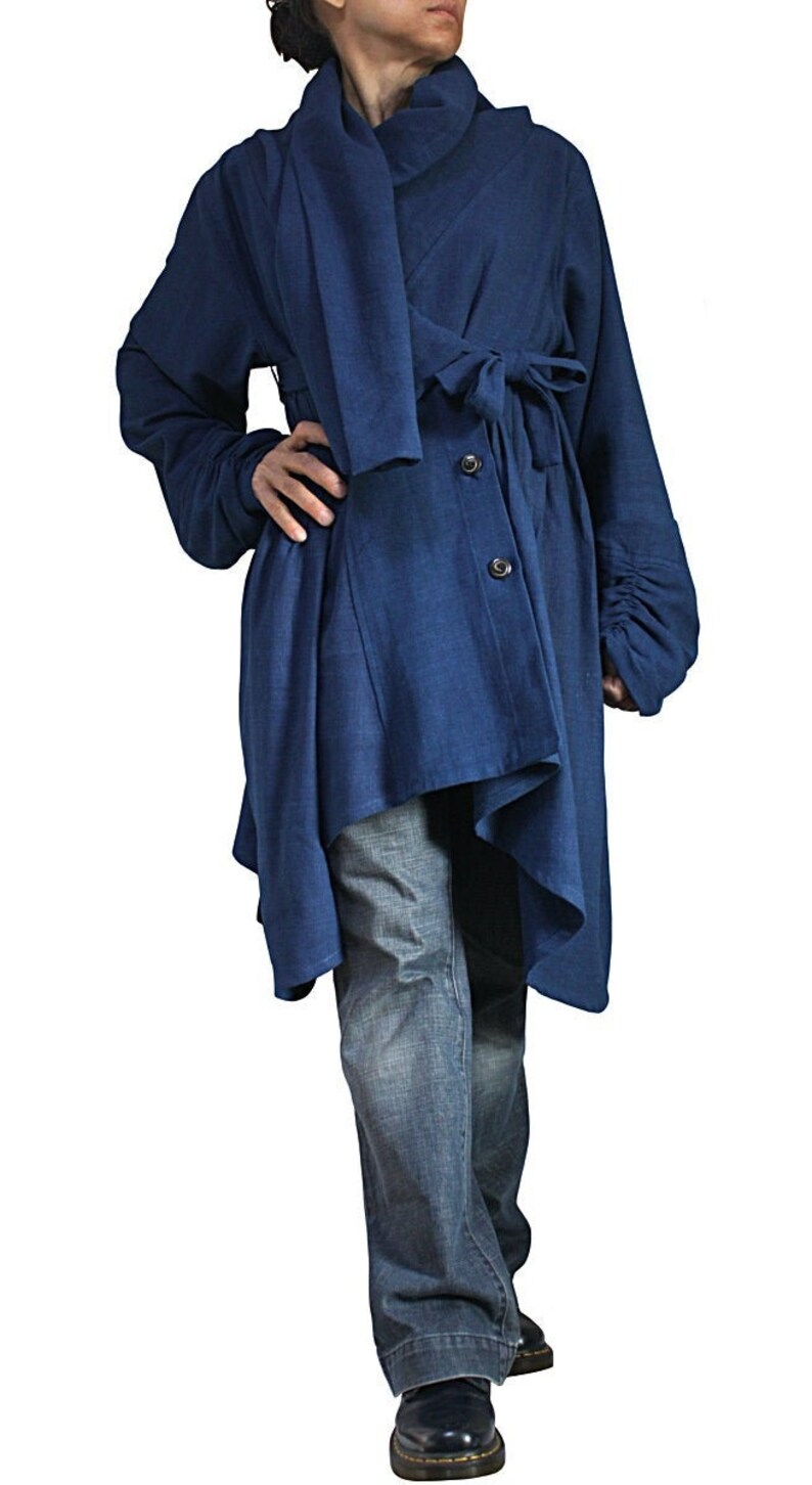 Indigo Dye Chomthong Hand Woven Cotton Flowing Coat With Belt - Etsy
