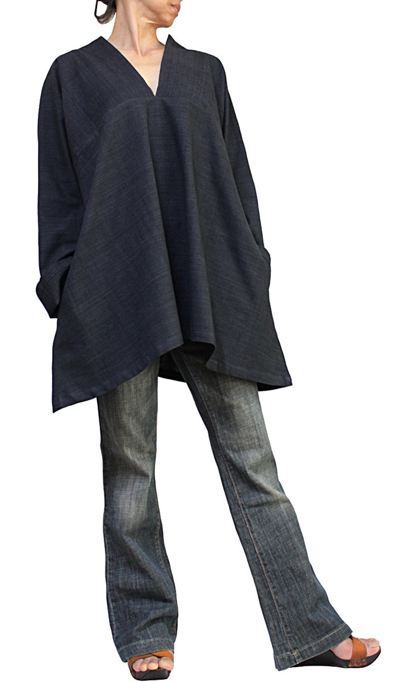 ChomThong Hand Woven Cotton Simple Deep V Collar Tunic | Etsy