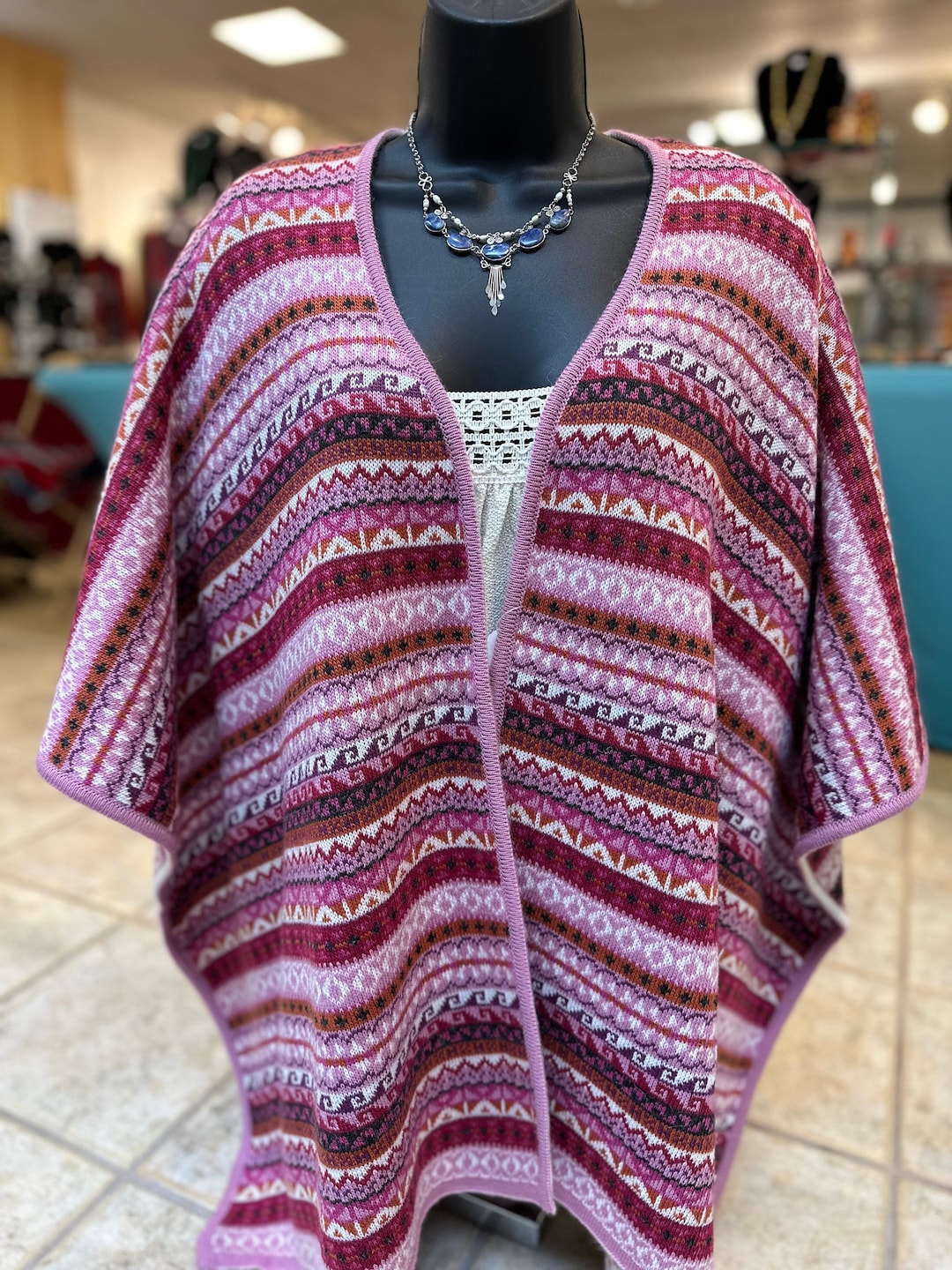 Ruana Peruvian Native Shawl Wrap - Easter Spring Outfit, Reversible ...