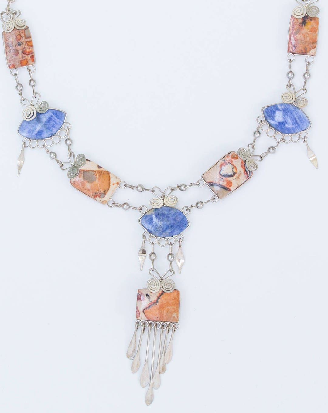 Peruvian Necklace in Denim Lapis and Leopard Jasper, Optional Earring ...