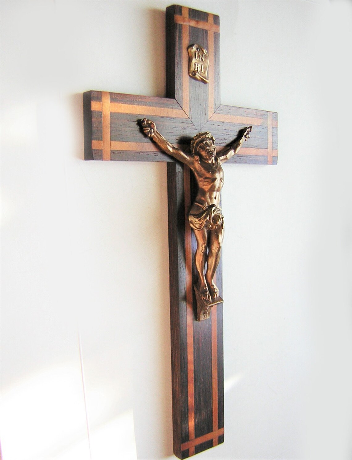 Antique Wall Crucifix Massive Wood With a Lighter Wood Inlay | Etsy