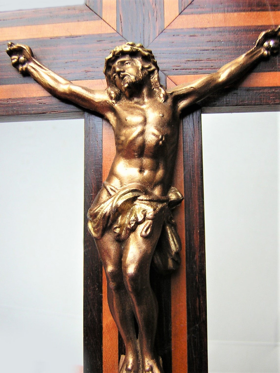 Antique Wall Crucifix Massive Wood With a Lighter Wood Inlay | Etsy