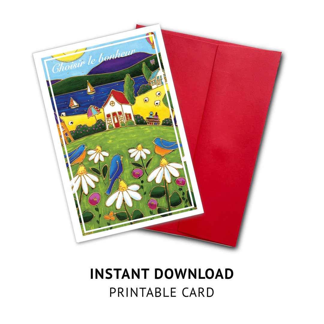 Printable Birthday card Instant download Greeting card colourful house ...