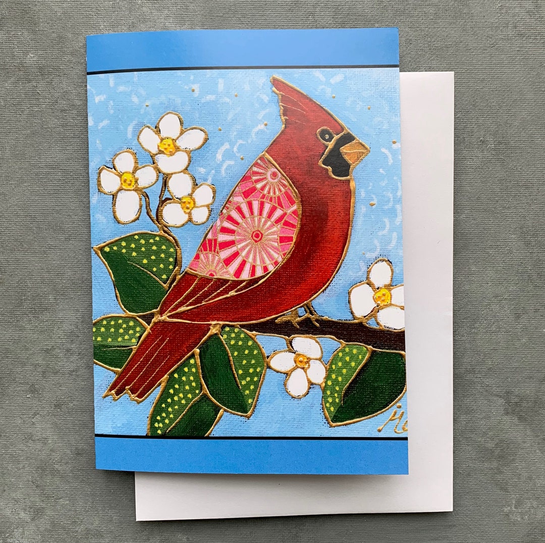 Greeting Card Birthday Bird Red Cardinal Bird Gift Card Wishing Card - Etsy