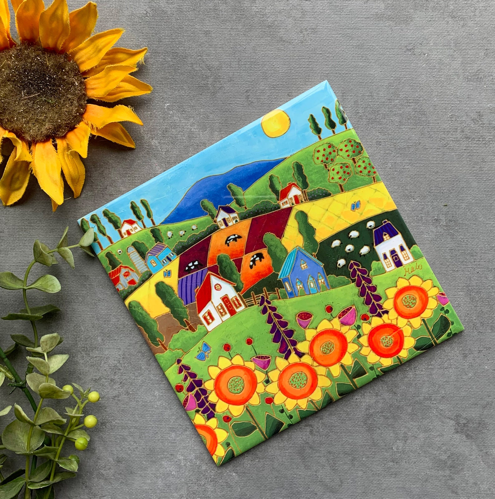 Trivet Ceramic Tile Square Landscape Sunflowers Art Print Ceramic - Etsy