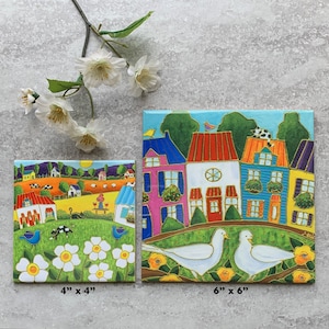Trivet Ceramic Tile Square Landscape Sunflowers Art Print Ceramic ...