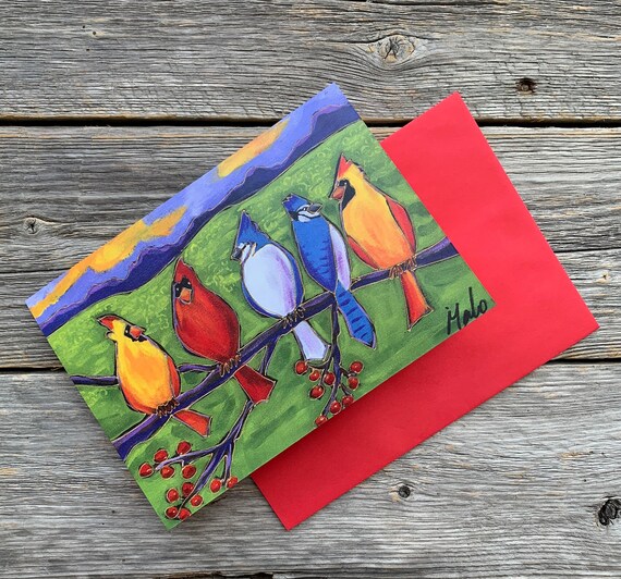 Greeting Card Bird Blue Jay Red Cardinal Gift Card | Etsy