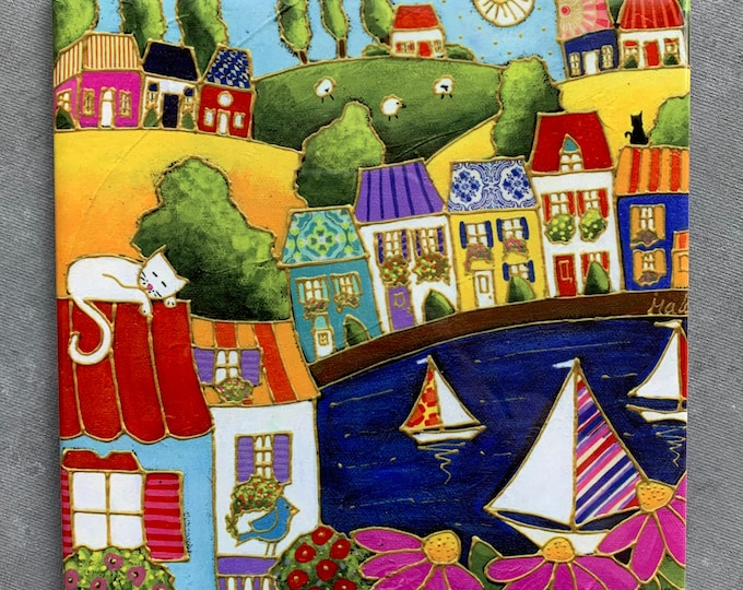 Trivet Ceramic Tile Colourful House Sailboat Square Ceramic Art Print ...