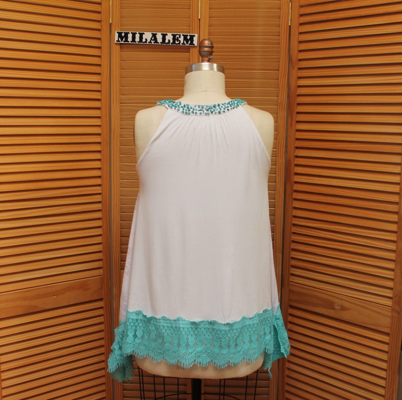 Turquoise Stones Top Bohemian Swing Tunic Shabby Lace Tank Sleeveless ...