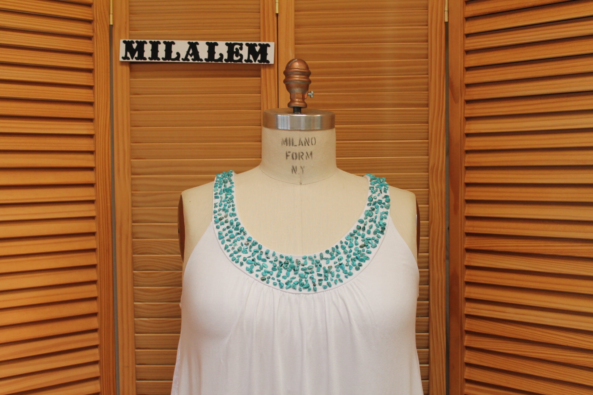 Turquoise Stones Top Bohemian Swing Tunic Shabby Lace Tank Sleeveless ...