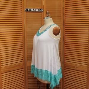 Turquoise Stones Top Bohemian Swing Tunic Shabby Lace Tank Sleeveless ...
