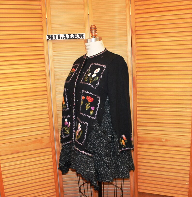 Upcycled cardigan top Boho clothing Black Sweater duster | Etsy