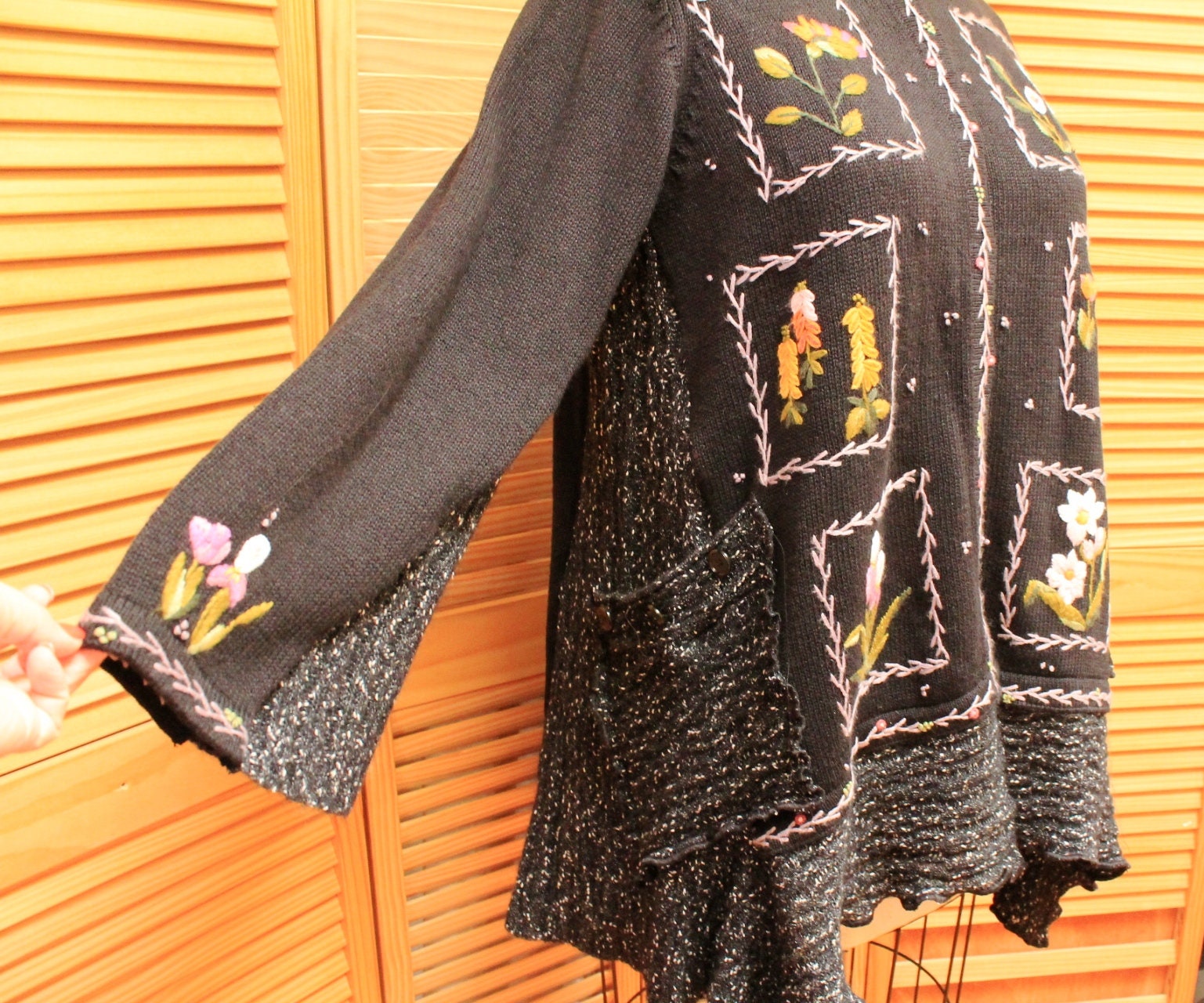 Upcycled Cardigan Top Boho Clothing Black Sweater Duster Hippie Funky ...