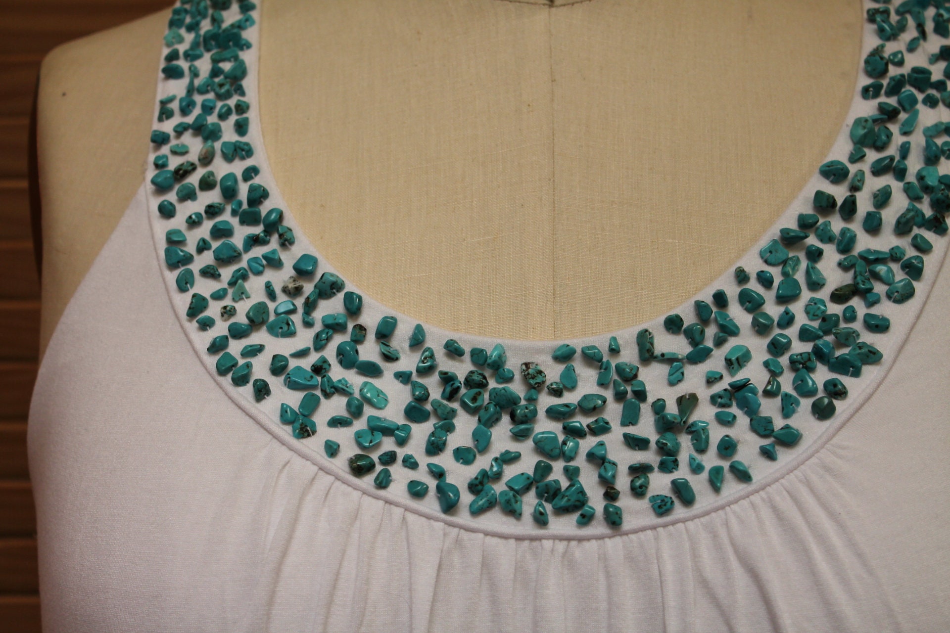 Turquoise Stones Top Bohemian Swing Tunic Shabby Lace Tank Sleeveless ...