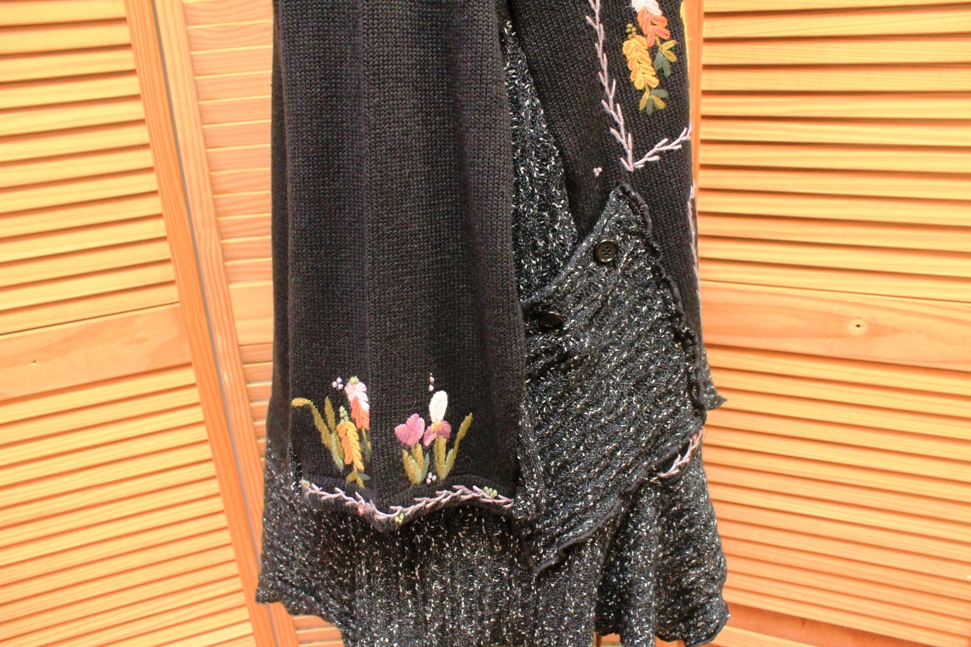Upcycled Cardigan Top Boho Clothing Black Sweater Duster Hippie Funky ...