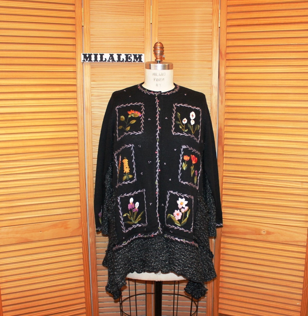 Upcycled Cardigan Top Boho Clothing Black Sweater Duster Hippie Funky ...