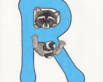 Raccoon Nursery Art, R is for Raccoon, Kids ABC Art, Nursery Print ...