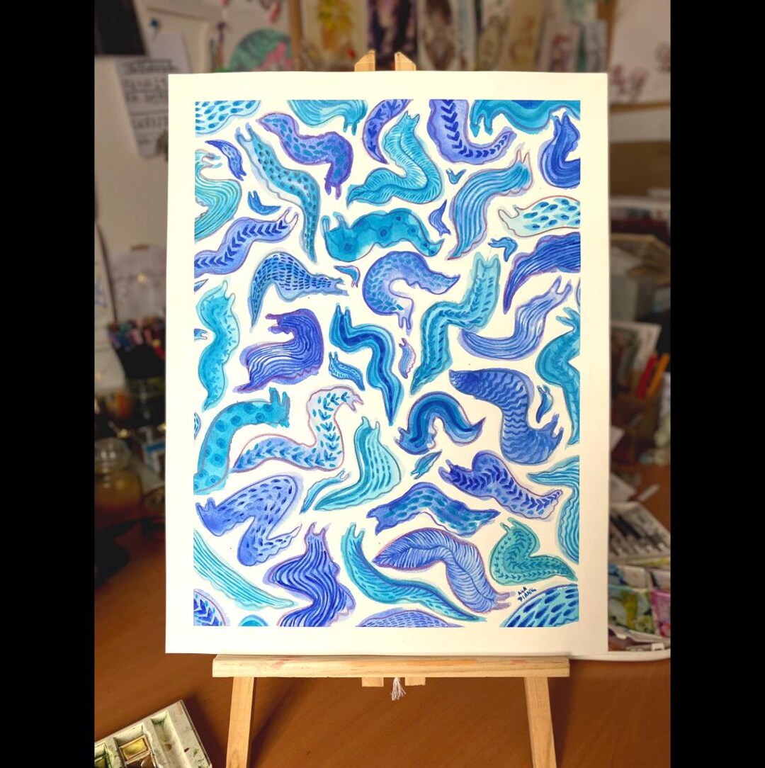 Blue Slug Original Painting, Watercolor Art, Wall Art, Medium Painting ...