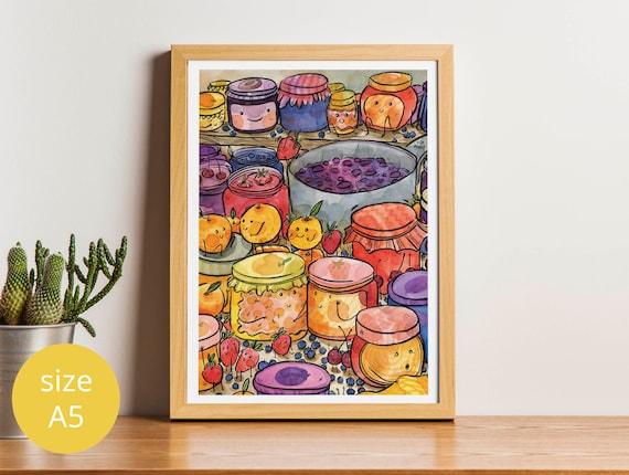 Jam Print Funny Jars of Jam Decor Funny Watercolor | Etsy