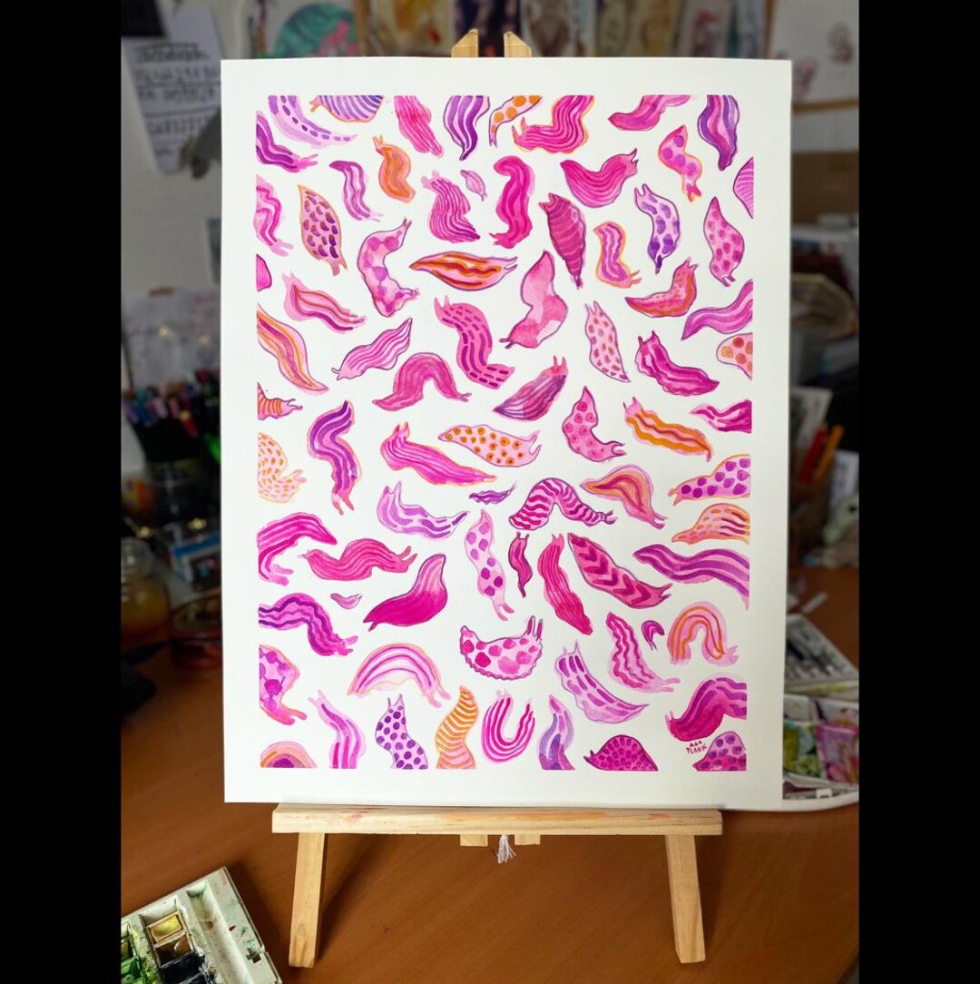 PINK Slug Original Painting, Watercolor Art, Wall Art, Medium Painting ...