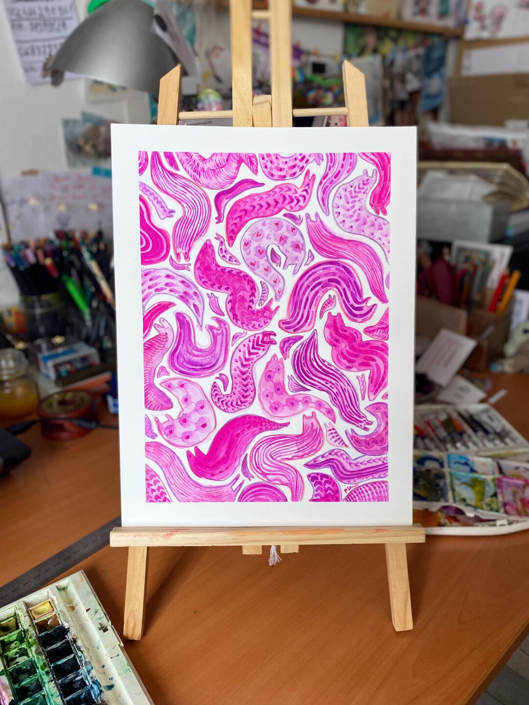 Pink Slug Original Painting, Watercolor Art, Wall Art, Small Painting ...