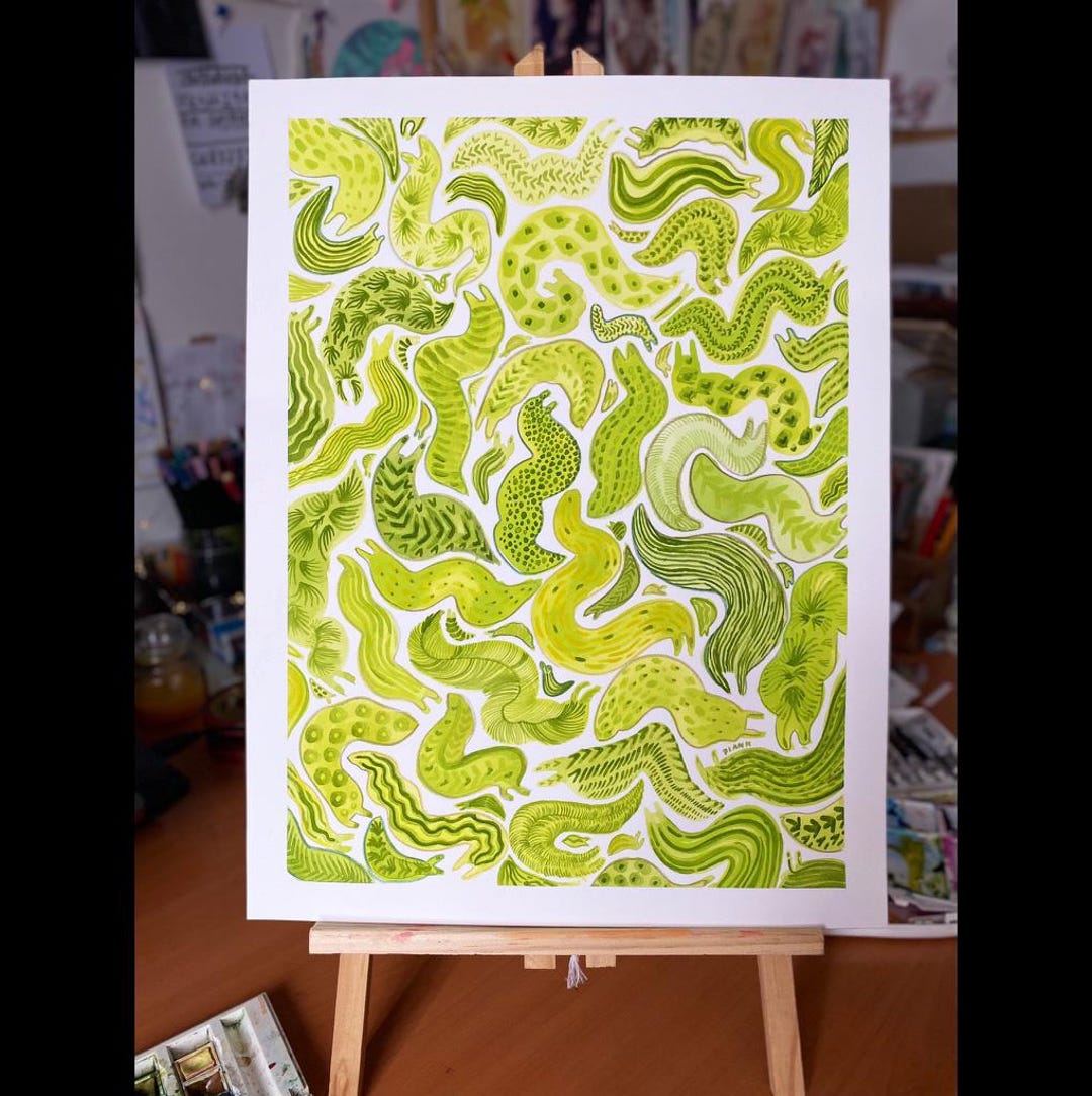 Green Slug Original Painting, Watercolor Art, Wall Art, Medium Painting ...
