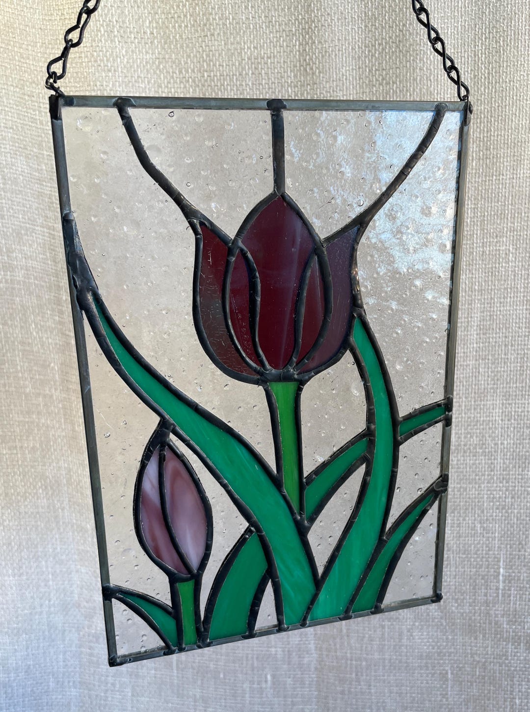 Tulip Stained Glass Artwork, Tulip Sun Catcher, Spring Flower Glass ...