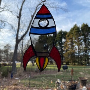 Stained Glass, Rocket Stained Glass, Spaceship, Rocket Suncatcher ...