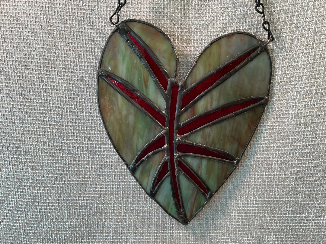 Stained Glass Caladium Leaf, Stained Glass Leaf, Sun Catcher Caladium ...