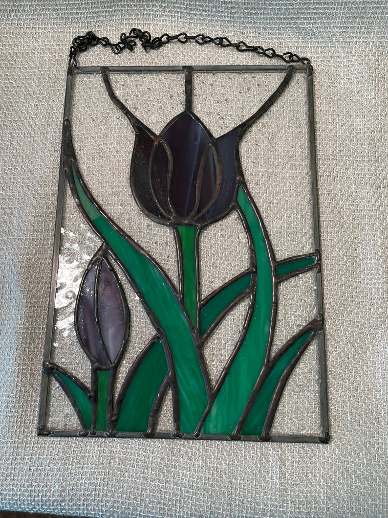 Tulip Stained Glass Panel, Stained Glass Panel, Tulip Art Suncatcher ...