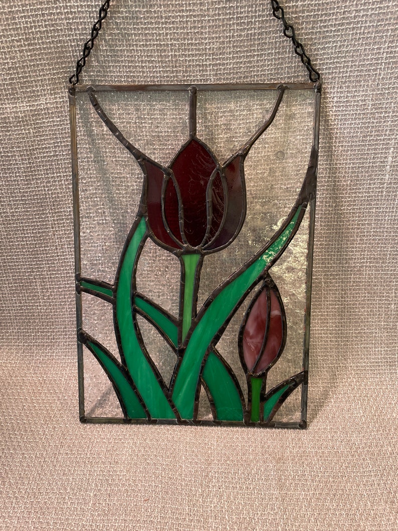 Tulip Stained Glass Panel, Stained Glass Panel, Tulip Art Suncatcher ...
