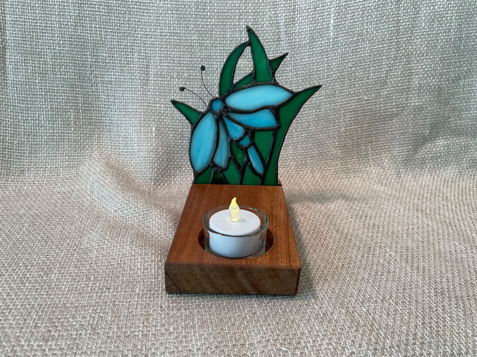 Dragonfly, Stained Glass Art With Tea Light Holder, Dragonfly 3D ...