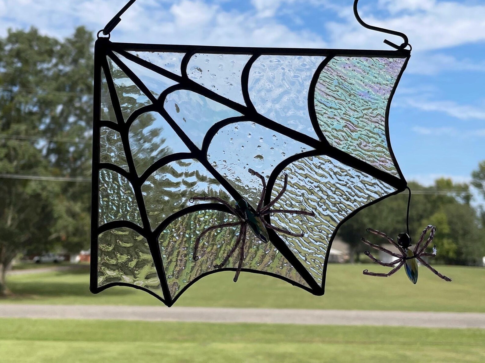 Stained Glass Spider Web Corner, Handmade Window Corner With Beaded ...