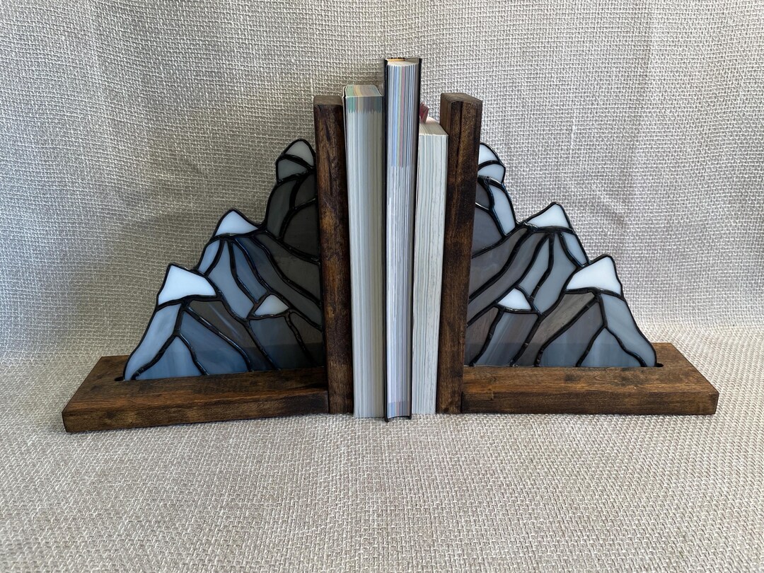 Bookends Stained Glass Bookends Mountain Bookends Snow Capped Mountain ...