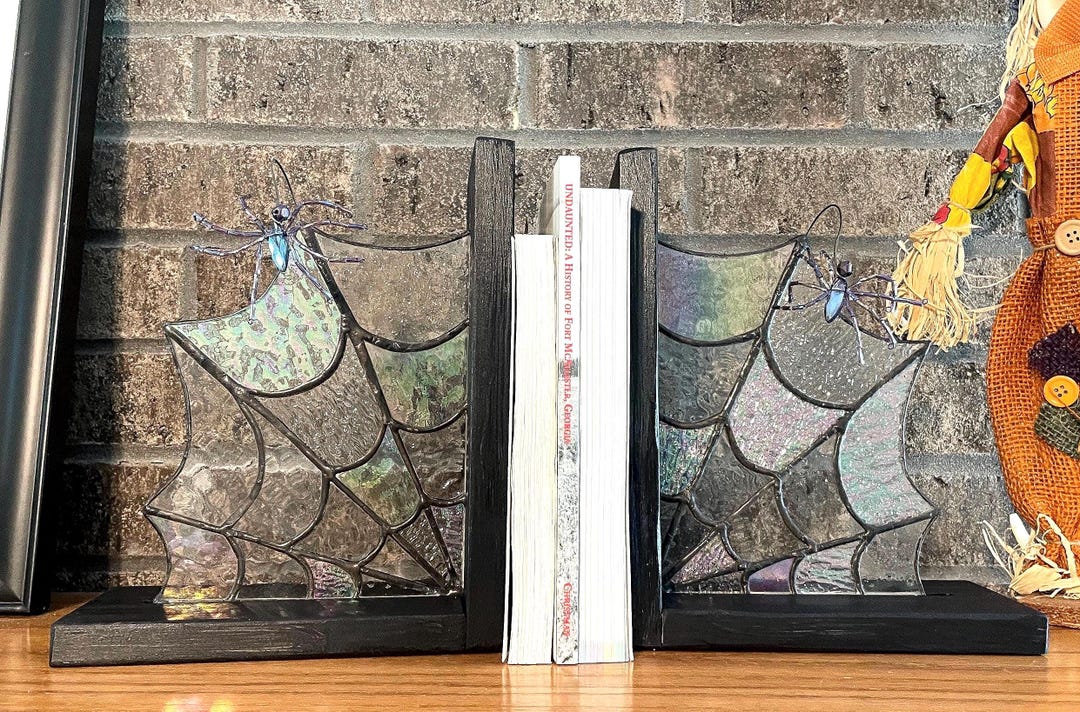 Stained Glass Spiderwebs Bookends, Spider Lover Gift, Book Lover Gift ...