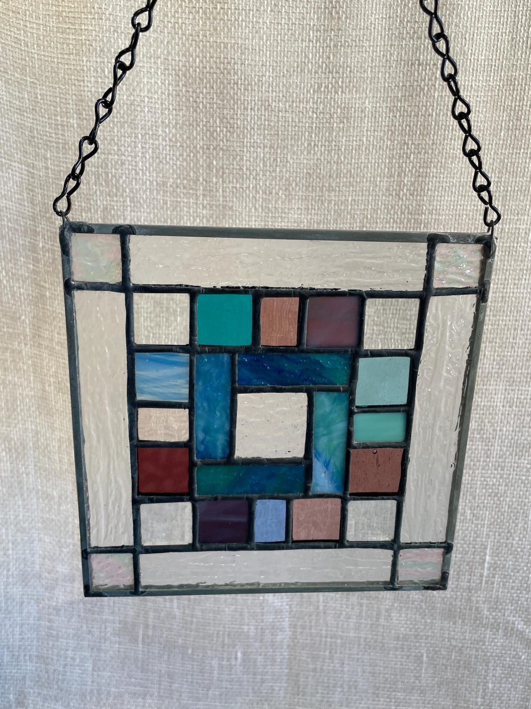 Multi-colored Stained Glass Panel Sun Catcher, Colorful Art Glass With ...