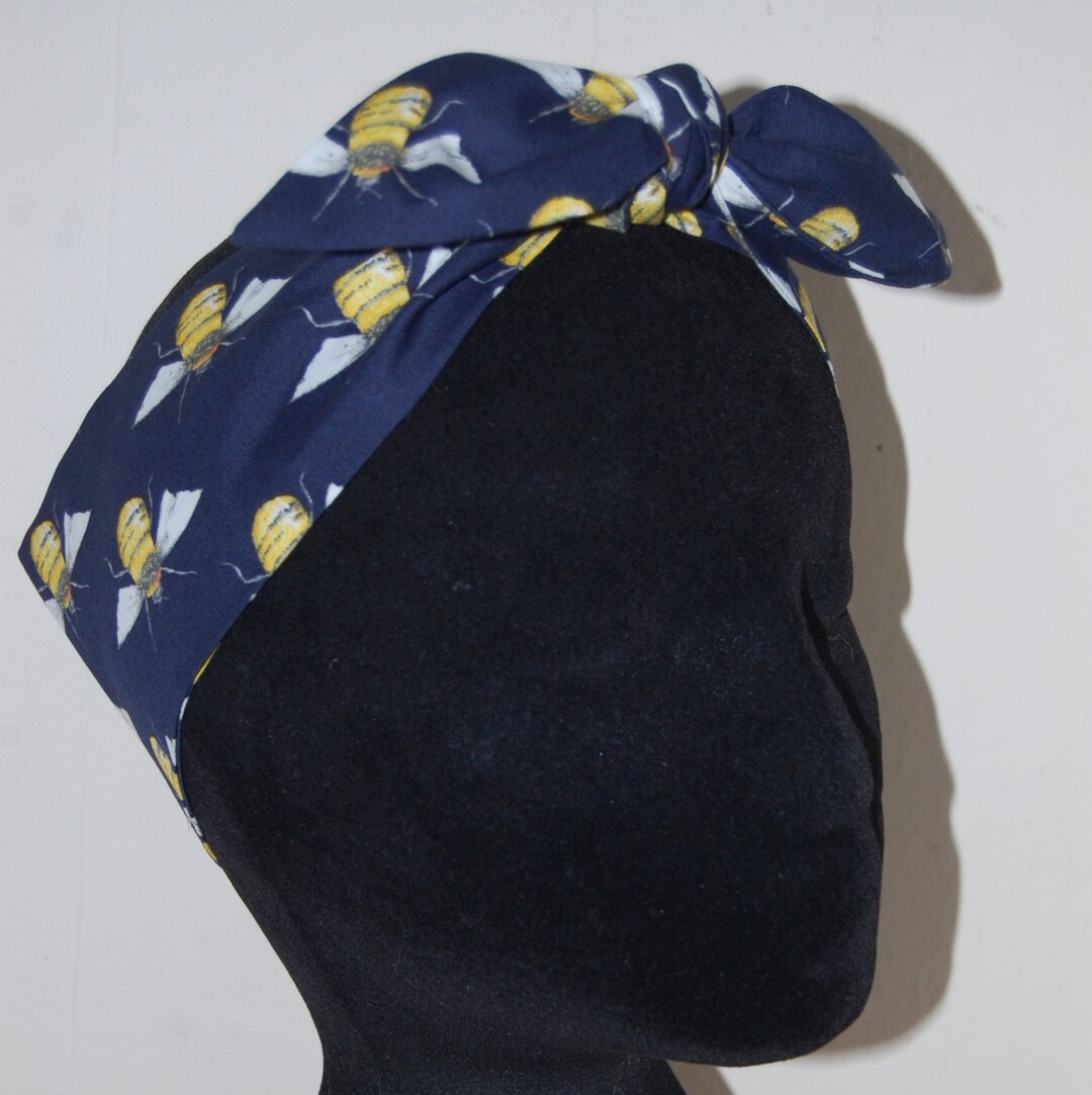BUZZ Bumble Bee Head Scarf Navy Yellow Nature Hair Wrap Headscarf ...