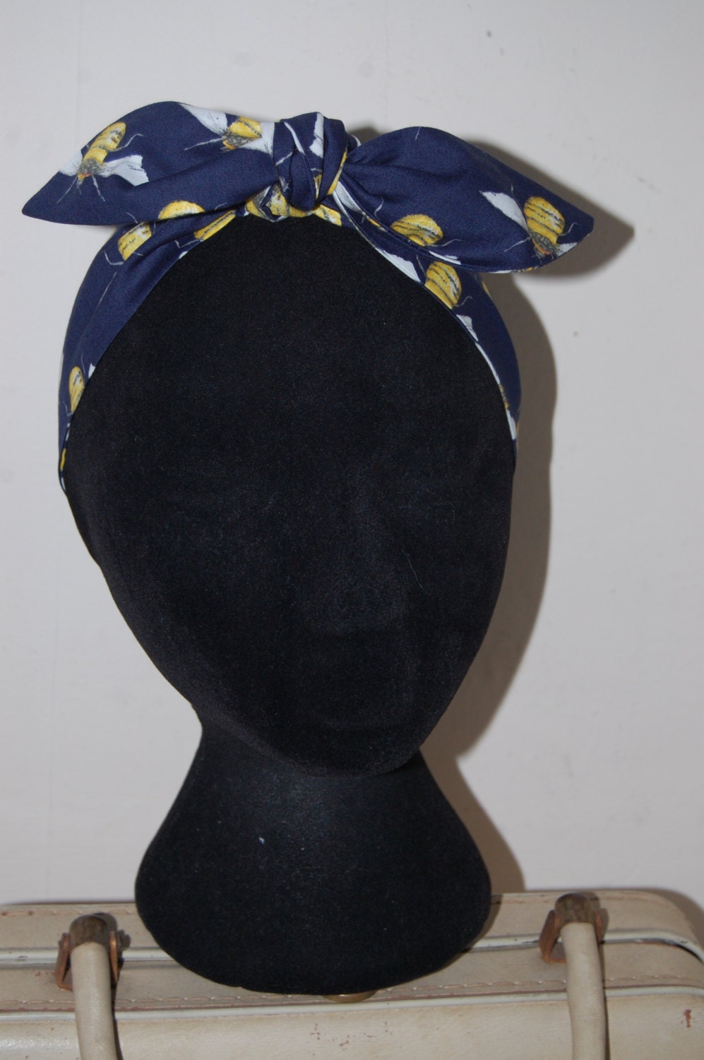 BUZZ bumble bee head scarf navy yellow nature hair wrap | Etsy