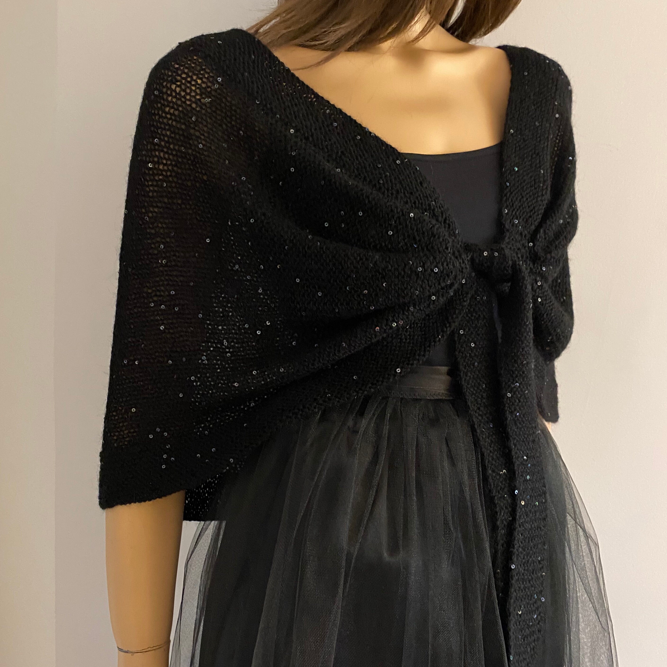 Sequin Shawl, Evening Shawl, Gothic Wedding Shawl, Black Shawl, Evening ...